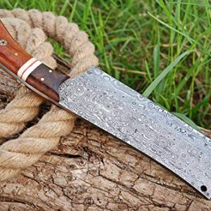 Damascus Meat Cleaver Knife, Damascus Steel Chef Knife & Butcher Knife - Multipurpose Sharp Knife, Vegetable Cleaver & Meat Cleavers, Kitchen Knife for Meat with Rose Wood Handle & Knife Sheath