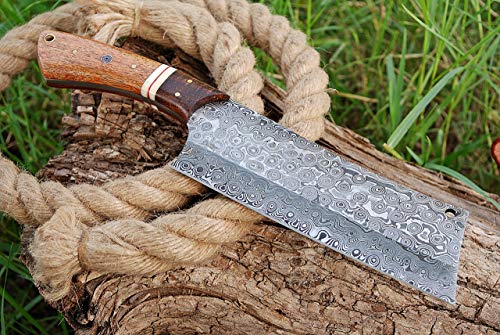 Damascus Meat Cleaver Knife, Damascus Steel Chef Knife & Butcher Knife - Multipurpose Sharp Knife, Vegetable Cleaver & Meat Cleavers, Kitchen Knife for Meat with Rose Wood Handle & Knife Sheath