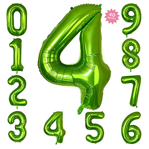 40 Inch Green Jumbo Digital Number Balloons 4 Huge Giant Balloons Foil Mylar Number Balloons for Birthday Party,Wedding, Bridal Shower Engagement