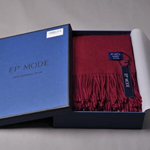 EP Mode 100% Pure Cashmere Throw Blanket for Sofa, Classic Design with Gift Box (Merlot)