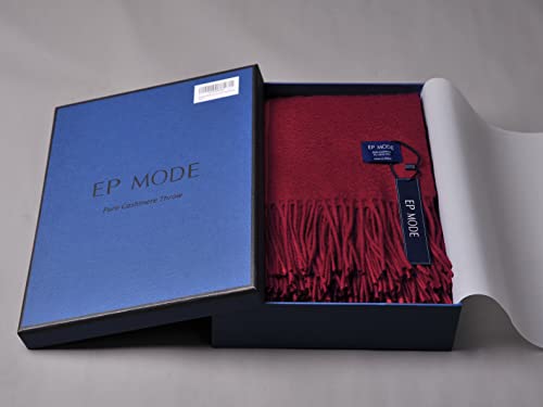 EP Mode 100% Pure Cashmere Throw Blanket for Sofa, Classic Design with Gift Box (Merlot)