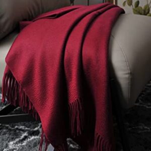 EP Mode 100% Pure Cashmere Throw Blanket for Sofa, Classic Design with Gift Box (Merlot)