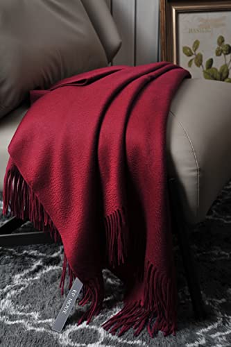 EP Mode 100% Pure Cashmere Throw Blanket for Sofa, Classic Design with Gift Box (Merlot)