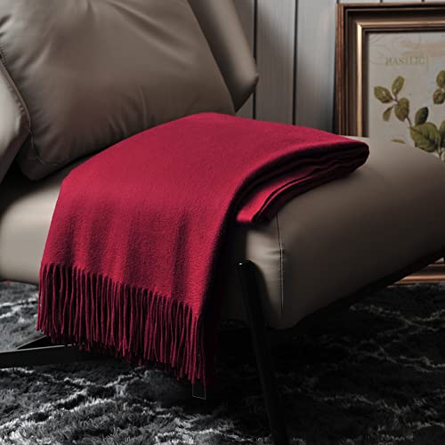 EP Mode 100% Pure Cashmere Throw Blanket for Sofa, Classic Design with Gift Box (Merlot)