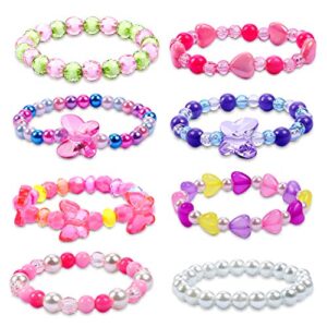 g.c butterfly beaded bracelet for girls colorful kids gift toy stretchy costume jewelry set dress up play party favors present crystal friendship jewelry for baby toddler little girl