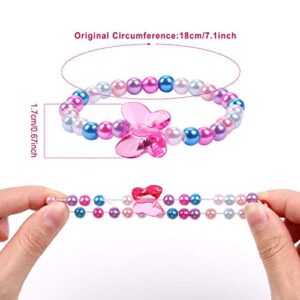 G.C Butterfly Beaded Bracelet for Girls Colorful Kids Gift Toy Stretchy Costume Jewelry Set Dress up Play Party Favors Present Crystal Friendship Jewelry for Baby Toddler Little Girl