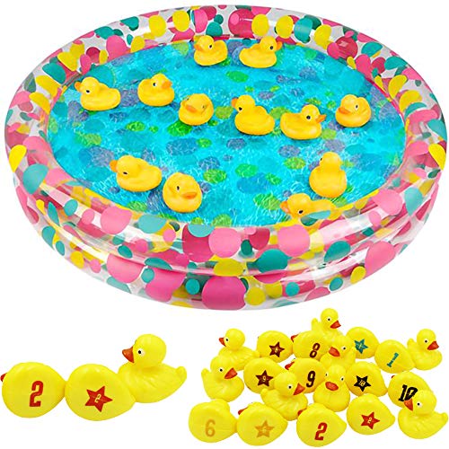 Duck Pond Matching Game Includes 20 Ducks with Numbers and Shapes and 3' x 6" Inflatable Pool, Memory Game, Water Outdoor Game for Children, Preschoolers, Birthday Party, Carnival