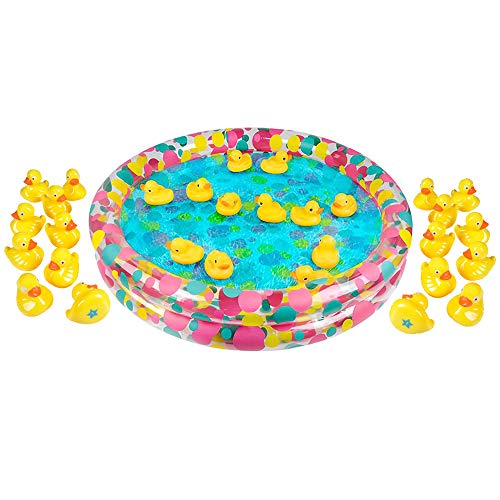 Duck Pond Matching Game Includes 20 Ducks with Numbers and Shapes and 3' x 6" Inflatable Pool, Memory Game, Water Outdoor Game for Children, Preschoolers, Birthday Party, Carnival