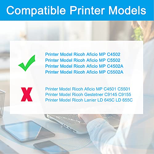 LCL Compatible Toner Cartridge Replacement for Ricoh MP C4502 C4502A C5502 C5502A 841751 841754 841753 841752 841679 841682 841681 841680 (4-Pack Black Cyan Magenta Yellow)