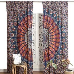 SHIRANYA 100% Cotton Multicolor Indian Mandala Curtains Tapestry Bohemian Window Curtain Panels Pair (Size-83x38 Inch) Set of 2