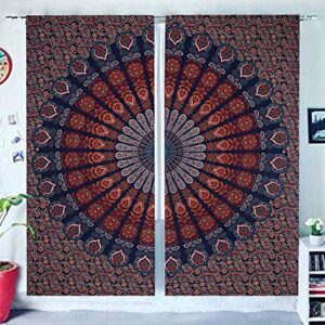 SHIRANYA 100% Cotton Multicolor Indian Mandala Curtains Tapestry Bohemian Window Curtain Panels Pair (Size-83x38 Inch) Set of 2