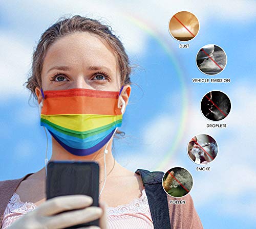 50PCS Disposable Face Mask Rainbow Colors 3-Layer Individually Wrapped Soft Elastic Earloop Nonwoven Fabrics (Random Rainbow Patterns & Colors)