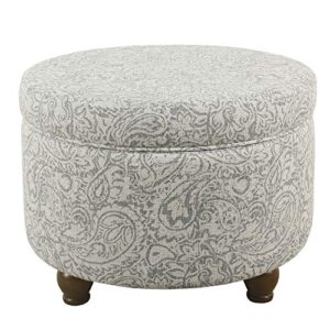 homepop home decor | upholstered round storage ottoman | ottoman with storage for living room & bedroom, gray floral