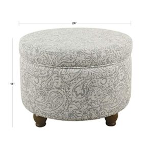 Homepop Home Decor | Upholstered Round Storage Ottoman | Ottoman with Storage for Living Room & Bedroom, Gray Floral