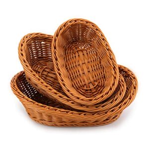 yarlung 3 pack poly-wicker woven breads baskets, stackable oval fruit baskets food serving holders for vegetables, home, kitchen, restaurant, outdoor, imitation rattan brown, 3 sizes