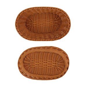 Yarlung 3 Pack Poly-Wicker Woven Breads Baskets, Stackable Oval Fruit Baskets Food Serving Holders for Vegetables, Home, Kitchen, Restaurant, Outdoor, Imitation Rattan Brown, 3 Sizes