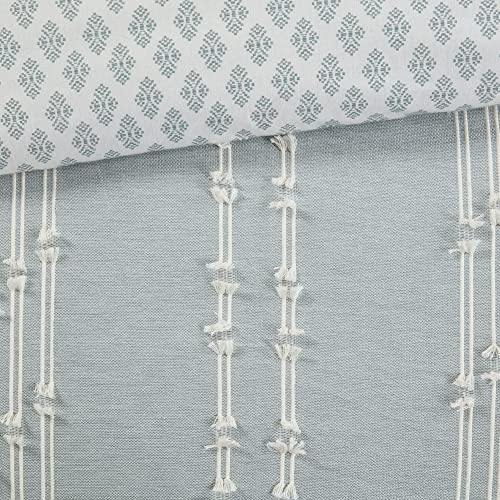 INK+IVY 100% Cotton Comforter Set Trendy Stripe Textured Design, Modern Down Alternative, All Season Cozy Bedding with Matching Shams, Full/Queen, Aqua Reversable Stripes