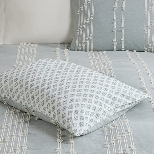 INK+IVY 100% Cotton Comforter Set Trendy Stripe Textured Design, Modern Down Alternative, All Season Cozy Bedding with Matching Shams, Full/Queen, Aqua Reversable Stripes