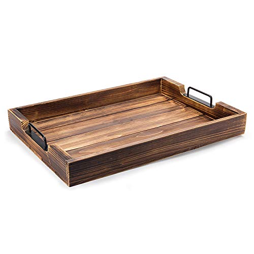 Farmhouse Decor Serving Tray Tv Tray Decorative Tray wood tray - Wooden Serving tray for breakfast, your bed, coffee table tray, rustic kitchen decor, farmhouse decor handles for easy carrying (brown)