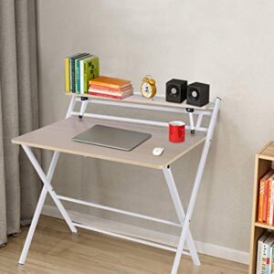 Youmymine Folding Study Computer Desk - Writing Desk Portable Small Lazy Foldable Table Laptop Desk for Small Space,Free Installation Home Office Desk (White)