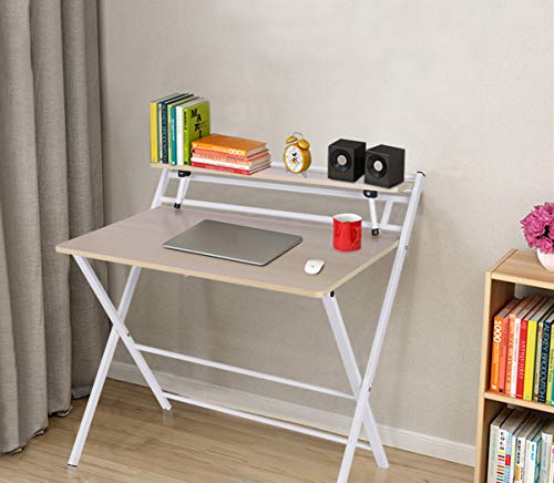 Youmymine Folding Study Computer Desk - Writing Desk Portable Small Lazy Foldable Table Laptop Desk for Small Space,Free Installation Home Office Desk (White)