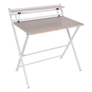 Youmymine Folding Study Computer Desk - Writing Desk Portable Small Lazy Foldable Table Laptop Desk for Small Space,Free Installation Home Office Desk (White)