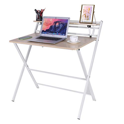 Youmymine Folding Study Computer Desk - Writing Desk Portable Small Lazy Foldable Table Laptop Desk for Small Space,Free Installation Home Office Desk (White)