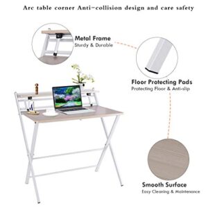 Youmymine Folding Study Computer Desk - Writing Desk Portable Small Lazy Foldable Table Laptop Desk for Small Space,Free Installation Home Office Desk (White)