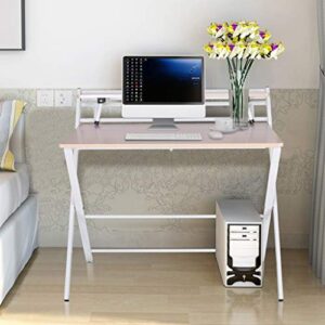 Youmymine Folding Study Computer Desk - Writing Desk Portable Small Lazy Foldable Table Laptop Desk for Small Space,Free Installation Home Office Desk (White)