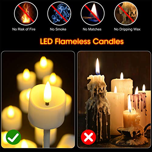 PChero 12pcs Battery Tea Lights, 3D Realistic Black Wick with 6H Timer, LED Flameless Tealights Unscented Votive Candles for Wedding Table Centerpieces, Mood Lighting and Home Decor