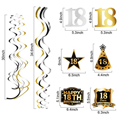 18th Birthday Decorations Kit- Happy Birthday Banner Black and 18th Birthday Hanging Swirls,18th Birthday Decorations for Boys