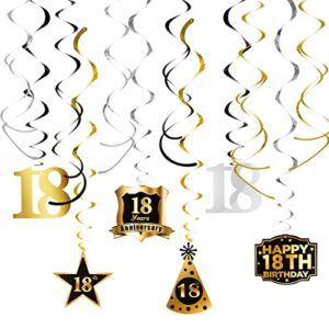 18th Birthday Decorations Kit- Happy Birthday Banner Black and 18th Birthday Hanging Swirls,18th Birthday Decorations for Boys