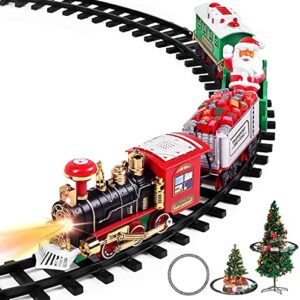 AOKESI Electric Train Set for Kids, Battery-Powered Train Toys with Light, Railway Kits w/Steam Locomotive Engine, Cargo Cars & Tracks, Classic Toy Train Set Gifts for 3 4 5 6 Years Old Boys Girls