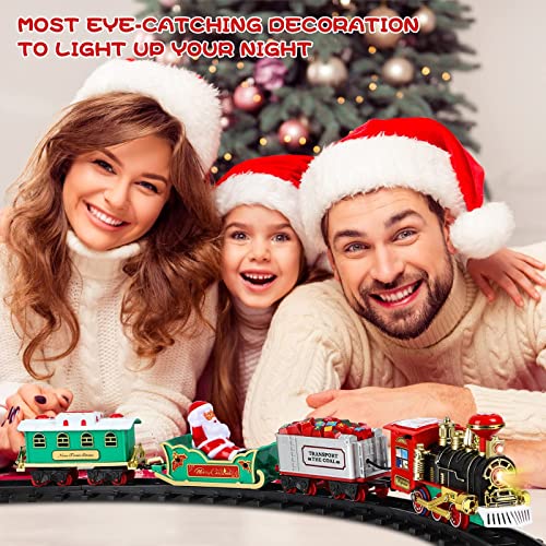 AOKESI Electric Train Set for Kids, Battery-Powered Train Toys with Light, Railway Kits w/Steam Locomotive Engine, Cargo Cars & Tracks, Classic Toy Train Set Gifts for 3 4 5 6 Years Old Boys Girls