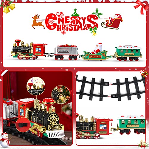 AOKESI Electric Train Set for Kids, Battery-Powered Train Toys with Light, Railway Kits w/Steam Locomotive Engine, Cargo Cars & Tracks, Classic Toy Train Set Gifts for 3 4 5 6 Years Old Boys Girls