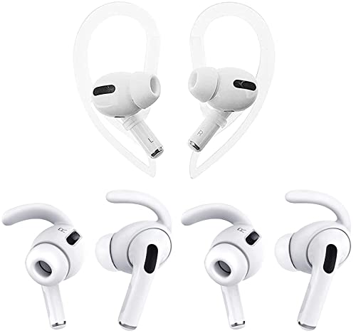 ALXCD Earhook Ear Tips Replacement for Air Pods Pro, 1 Pair Over-Ear Soft Silicon Ear Hook & 2 Pairs in-Ear Silicone Ear Tips in 1 Set [Anti Lost] [Anti Slip], Fit for Air Pods Pro (1C+2S) White