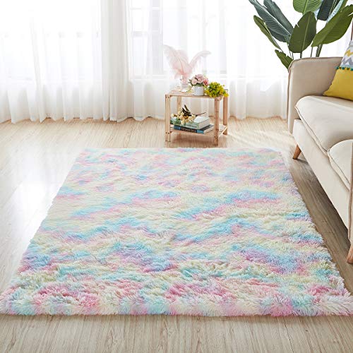 4x6 Rainbow Carpet for Living Room Soft Luxury Bedroom Fluffy Room Area Rug Shaggy Girls Comfy Mat