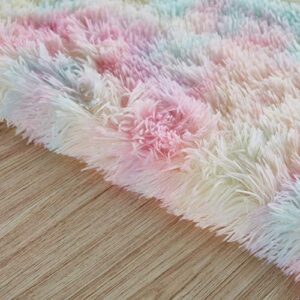 4x6 Rainbow Carpet for Living Room Soft Luxury Bedroom Fluffy Room Area Rug Shaggy Girls Comfy Mat