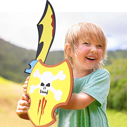 Dual Foam Sword and Shield Combo Playset - Medieval Combat Weapons, Pretend Play Toys Set for Game Boy, 4 PCS Kids Games Toy Sword and Shield, Outdoor Toys for 3 Year Old Boys