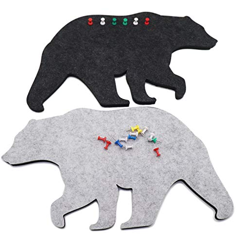 Omitfu Bulletin Strip Bar 2Pcs Bear Shape Felt Pin Board Self Adhesive Cute Bulletin Memo Boards Strip Wall Decorative Tiles with Pushpins - 14 x 8 x 0.5 inches