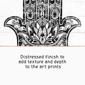 FerrisBuilt Black and White Buddha, Hamsa Hands, Mandala and Lotus Flower, Eclectic Wall Art, Boho Decor, Indie Decor - Set of (4) 8x10 UNFRAMED Prints