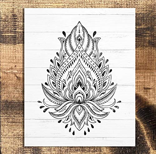 FerrisBuilt Black and White Buddha, Hamsa Hands, Mandala and Lotus Flower, Eclectic Wall Art, Boho Decor, Indie Decor - Set of (4) 8x10 UNFRAMED Prints