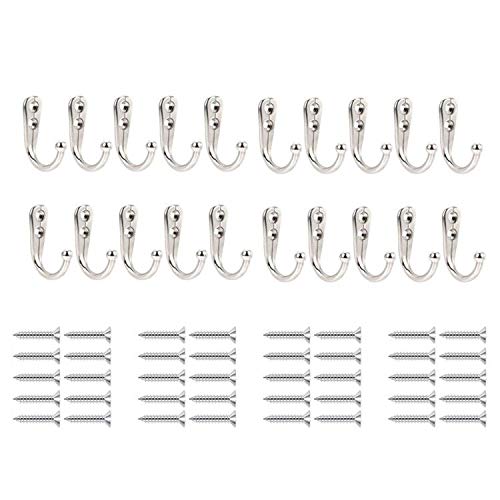 BfyBest 20 Pieces Wall Mounted Hook Robe Hooks Single Coat Hanger and 40 Pieces Screws (Silver)