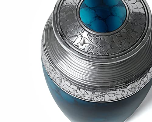 Eternal Memory Cremation Urn for Ashes, Blue Moonstone Urn Large/Adult, Funeral Burial Urns with Velvet Bag for Human Ashes.