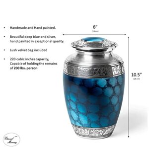 Eternal Memory Cremation Urn for Ashes, Blue Moonstone Urn Large/Adult, Funeral Burial Urns with Velvet Bag for Human Ashes.