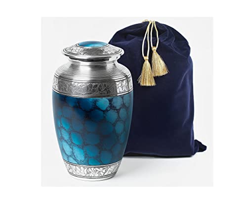 Eternal Memory Cremation Urn for Ashes, Blue Moonstone Urn Large/Adult, Funeral Burial Urns with Velvet Bag for Human Ashes.