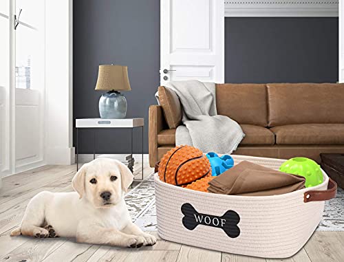 Morezi Cotton Rope Dog Toy Basket with Handle, Large Dog bin, Puppy Kitty Bed, Dog Toy Basket - Perfect for Carry pet Toys, Blankets, leashes, chew Toys, Diapers - Beige