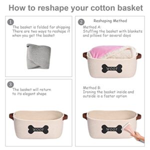 Morezi Cotton Rope Dog Toy Basket with Handle, Large Dog bin, Puppy Kitty Bed, Dog Toy Basket - Perfect for Carry pet Toys, Blankets, leashes, chew Toys, Diapers - Beige