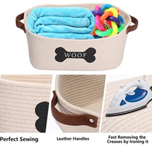 Morezi Cotton Rope Dog Toy Basket with Handle, Large Dog bin, Puppy Kitty Bed, Dog Toy Basket - Perfect for Carry pet Toys, Blankets, leashes, chew Toys, Diapers - Beige