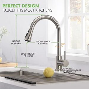 Kitchen Sink Faucet, Kitchen Faucet Stainless Steel with Pull Down Sprayer Brushed Nickel Commercial Modern High arc Single Handle Single Hole Pull Out Kitchen Faucets for Bar Laundry rv Utility Sink